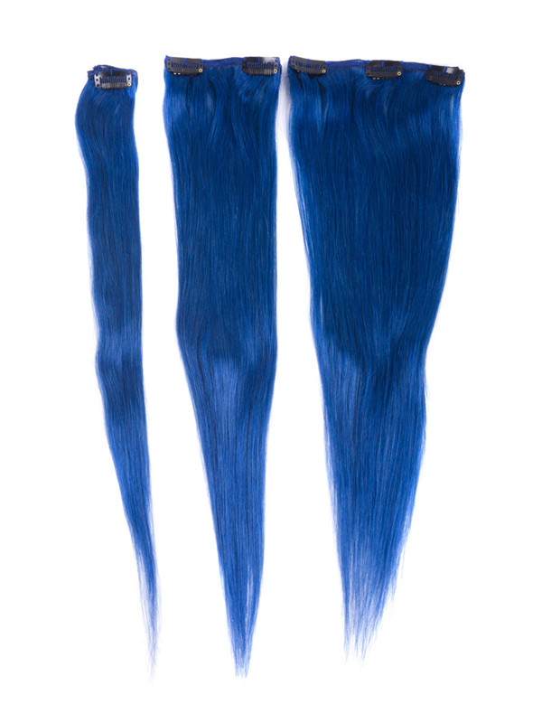 Blue(#Blue) Deluxe Straight Clip In Human Hair Extensions 7 Pieces